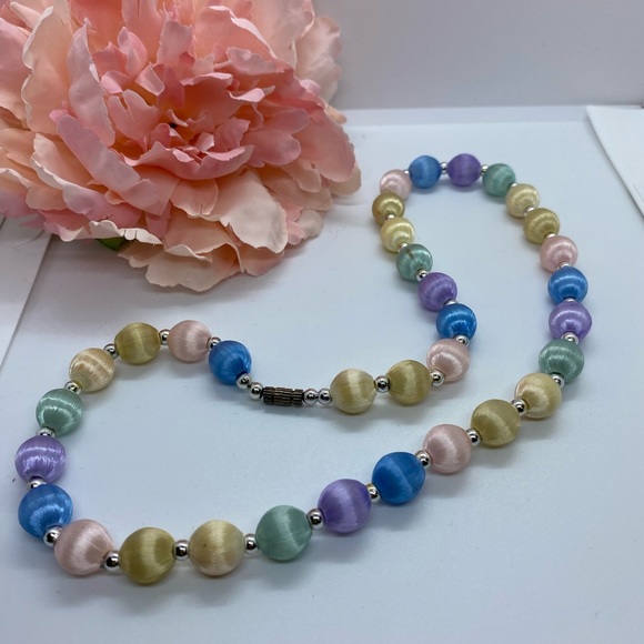 Jewelry | Vintage Spring Pastel Satin Beaded Necklace 18 | Poshmark